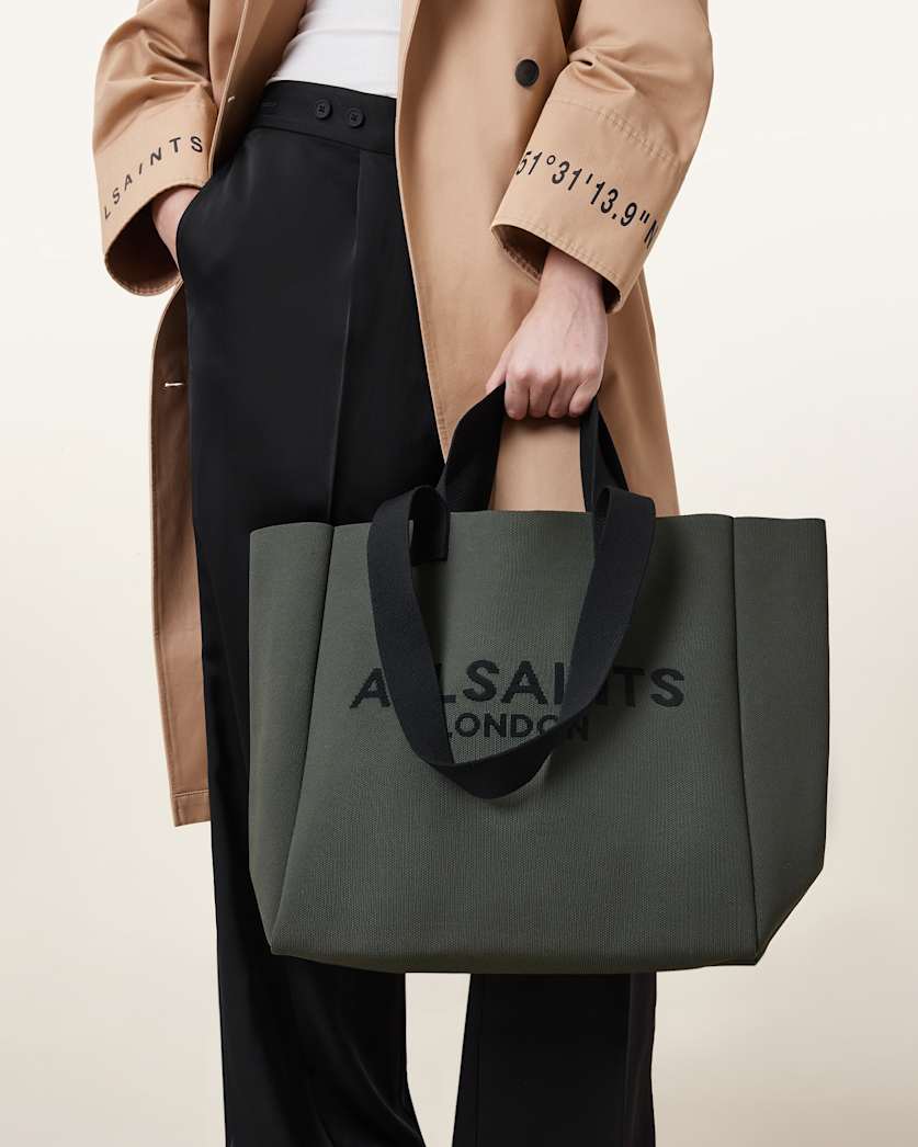 Izzy Large Logo Knitted Tote Bag Olive Green | ALLSAINTS Canada